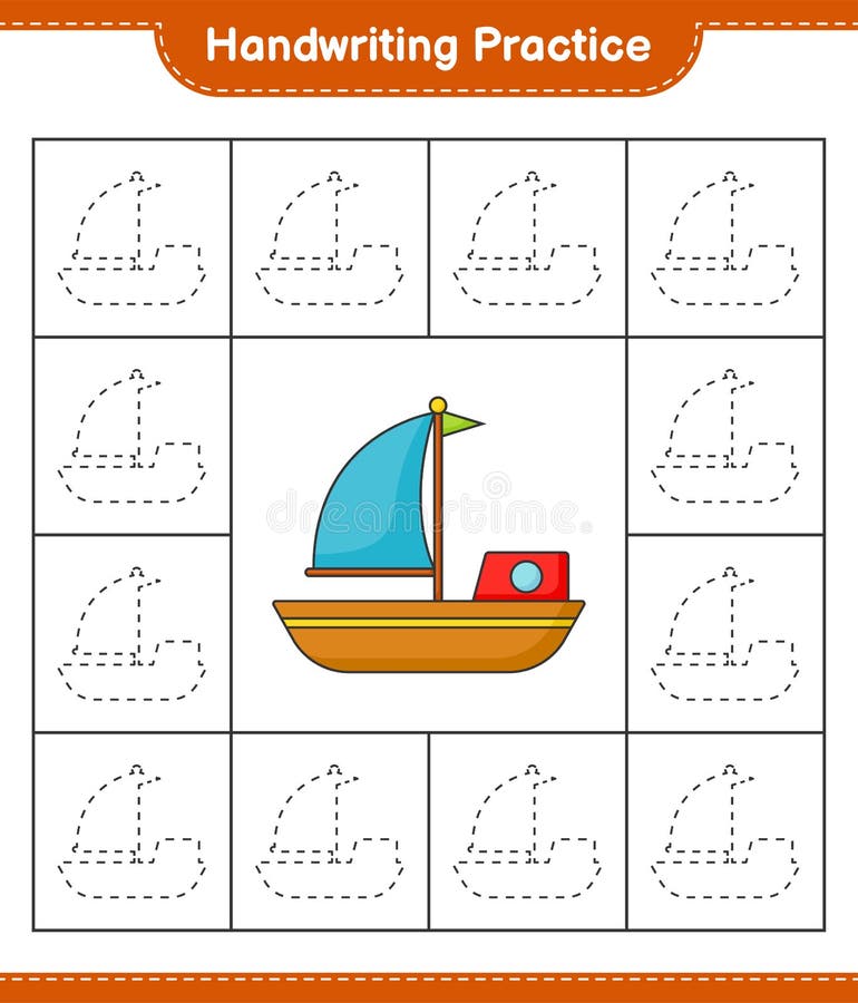 Handwriting Practice. Tracing Lines of Boat Stock Vector - Illustration ...