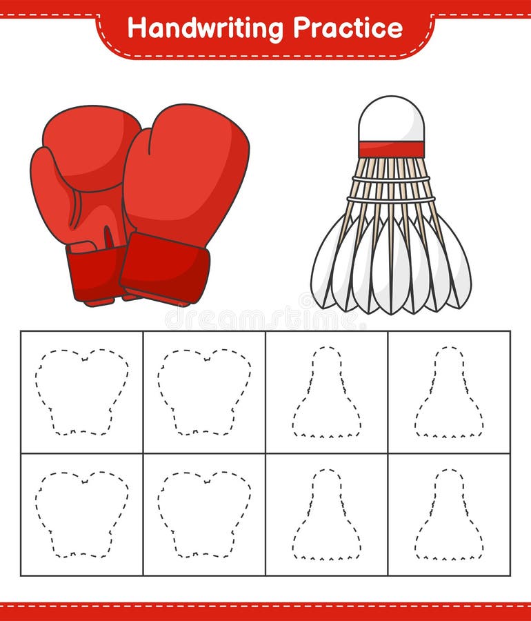 Handwriting Practice. Tracing Lines of Boxing Gloves and Shuttlecock ...