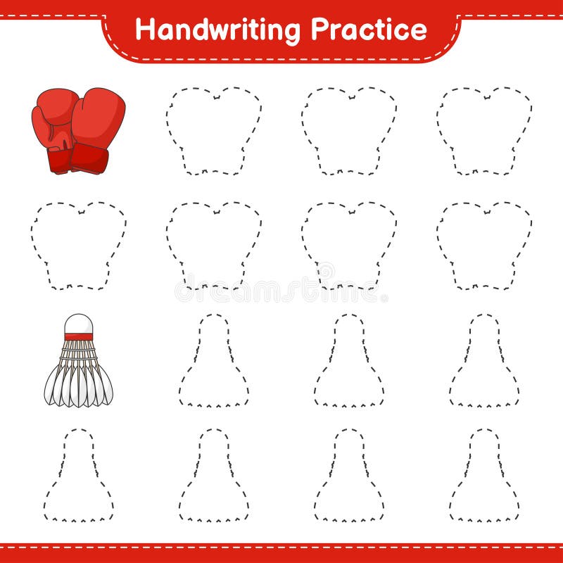 Handwriting Practice. Tracing Lines of Boxing Gloves and Shuttlecock ...