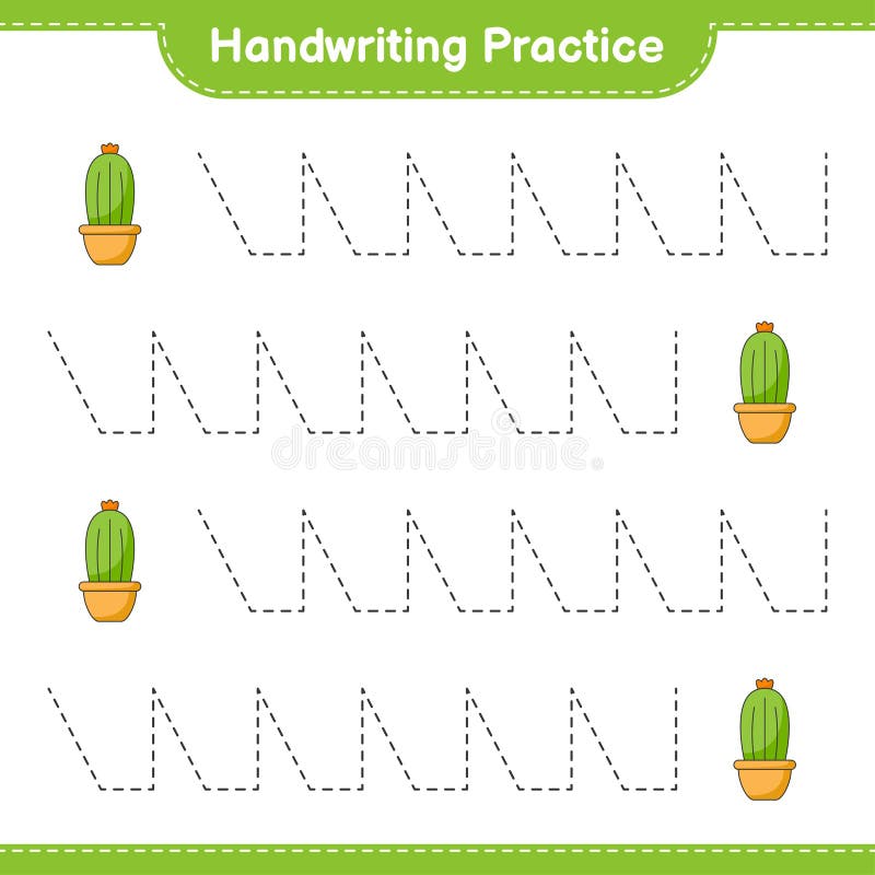 Handwriting Practice. Tracing Lines of Cactus Stock Vector ...
