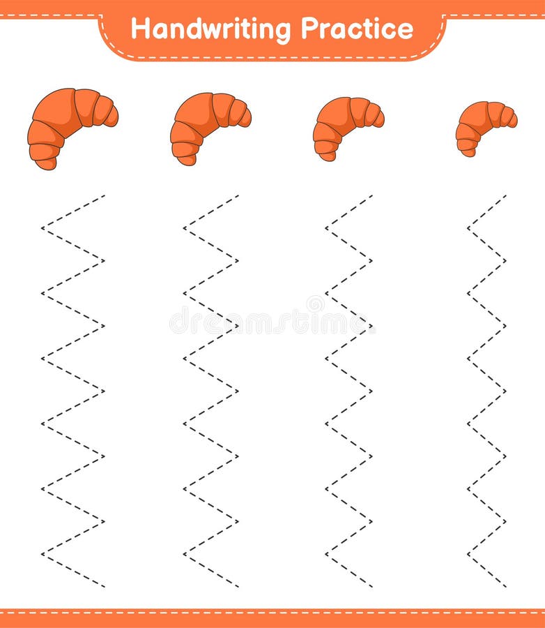 Handwriting Practice. Tracing Lines of Croissant Stock Vector ...