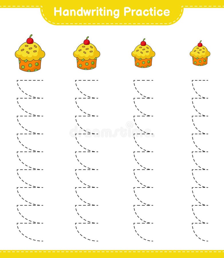 Handwriting Practice. Tracing Lines of Cup Cake Stock Vector ...