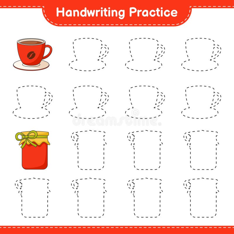 Handwriting Practice. Tracing Lines of Jam and Coffee Cup Stock Vector ...