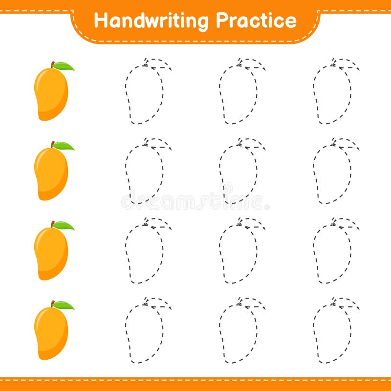 Handwriting Practice. Tracing Lines of Mango. Educational Children Game ...
