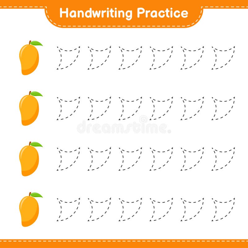 Handwriting Practice. Tracing Lines of Mango. Educational Children Game ...