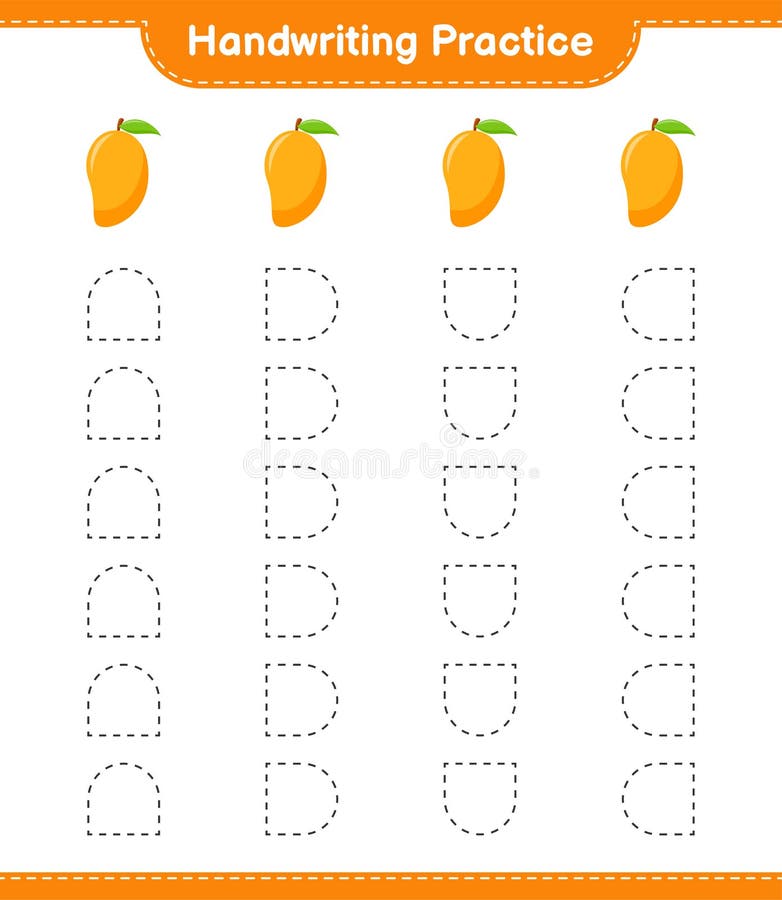 Handwriting Practice. Tracing Lines of Mango. Educational Children Game ...