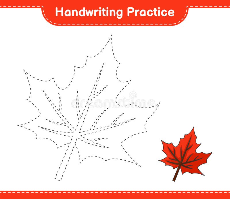Handwriting Practice. Tracing Lines of Maple Leaf Stock Vector ...