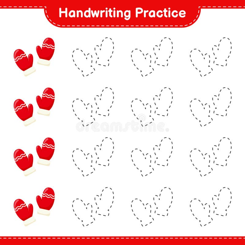 Handwriting Practice. Tracing Lines of Mittens Stock Vector ...