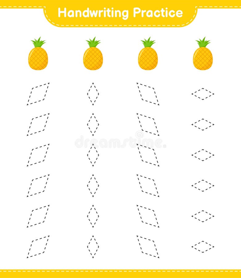 Handwriting Practice. Tracing Lines of Pineapple. Educational Children ...