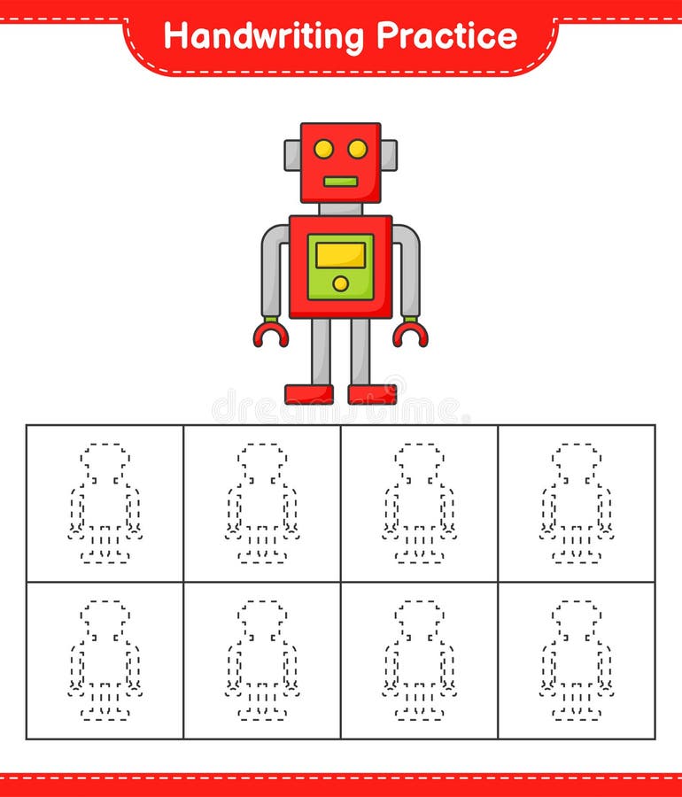 Handwriting Practice. Tracing Lines of Robot Character Stock Vector ...