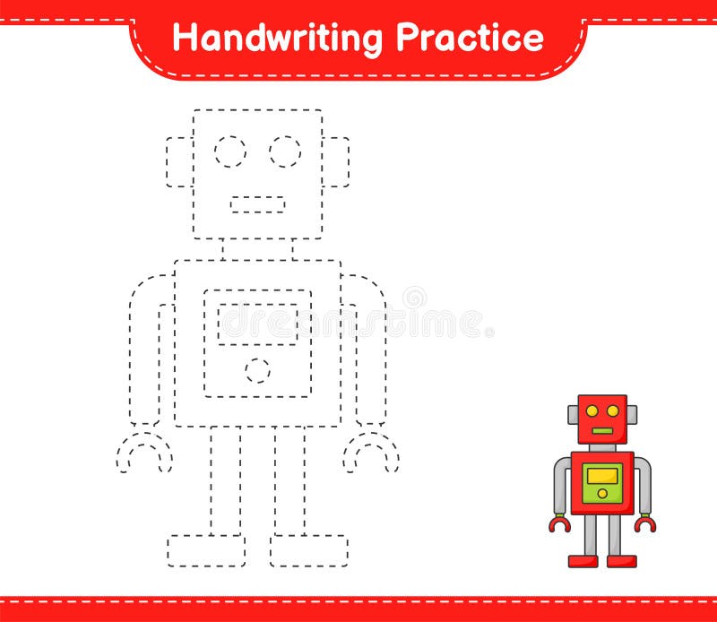 Handwriting Practice. Tracing Lines of Robot Character Stock Vector ...