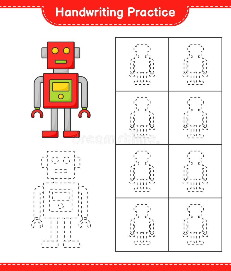 Handwriting Practice. Tracing Lines of Robot Character Stock Vector ...