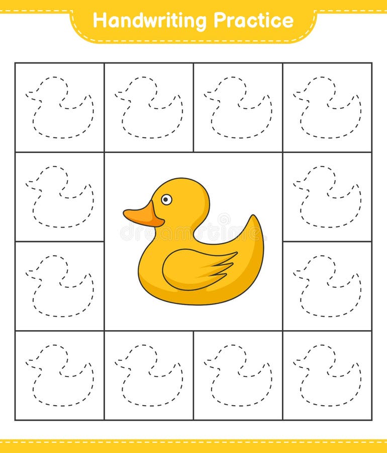 Handwriting Practice. Tracing Lines of Rubber Duck Stock Vector ...