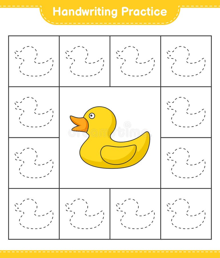 Handwriting Practice. Tracing Lines of Rubber Duck Stock Vector ...