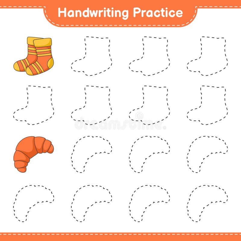 Handwriting Practice. Tracing Lines of Socks and Croissant Stock Vector ...