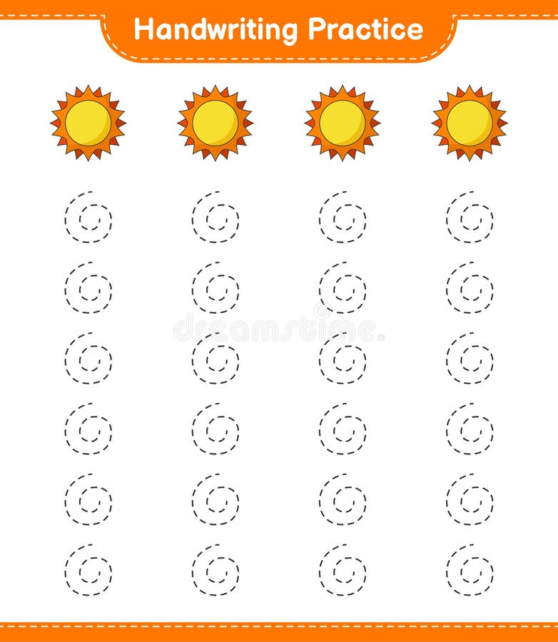 Handwriting Practice. Tracing Lines of Sun Stock Vector - Illustration ...