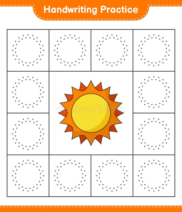 Handwriting Practice. Tracing Lines of Sun. Educational Children Game ...