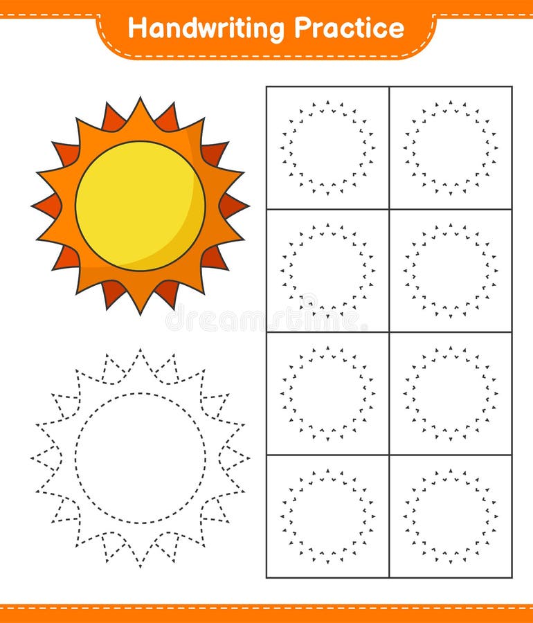 Handwriting Practice. Tracing Lines of Sun Stock Vector - Illustration ...