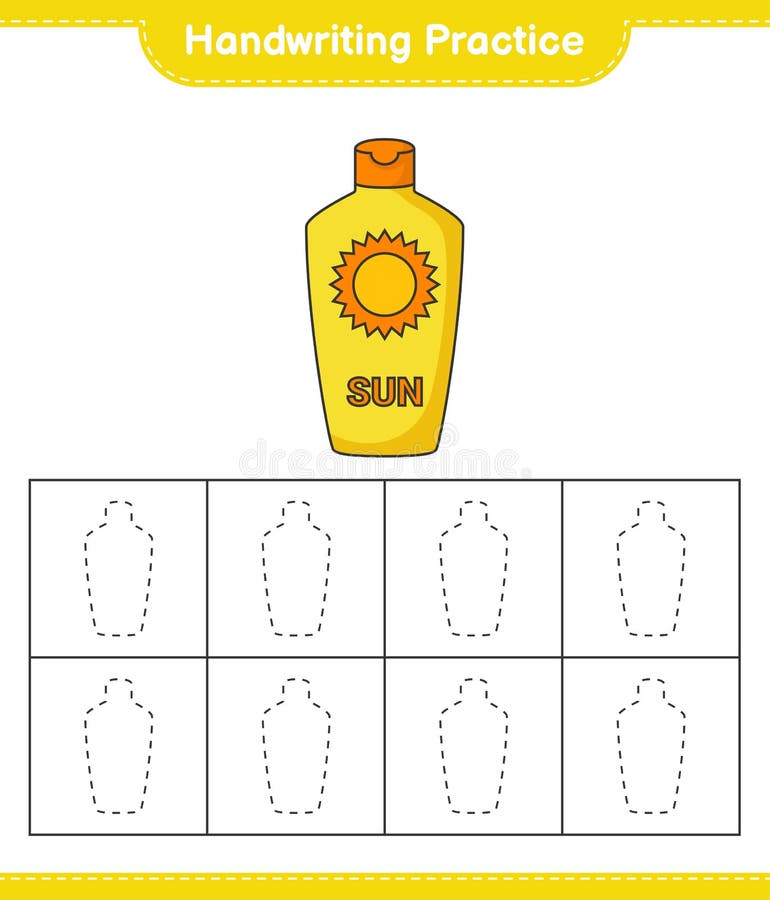 Handwriting Practice. Tracing Lines of Sunscreen Stock Vector ...