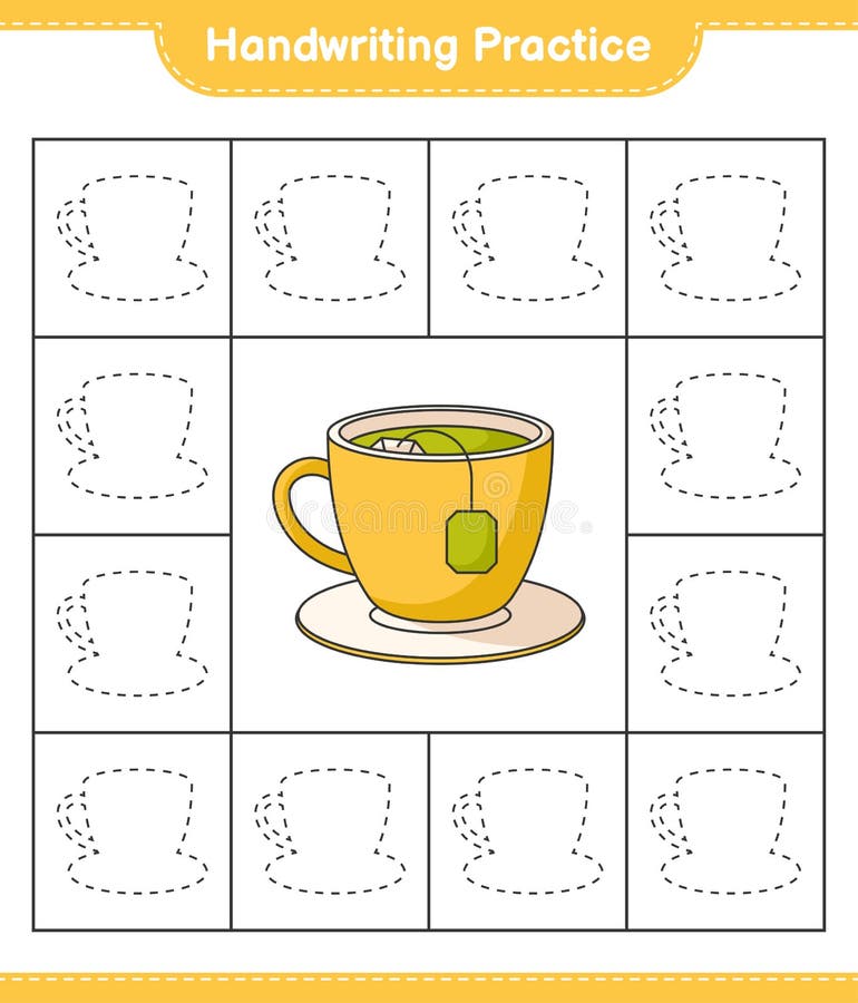Handwriting Practice. Tracing Lines of Tea Cup Stock Vector ...