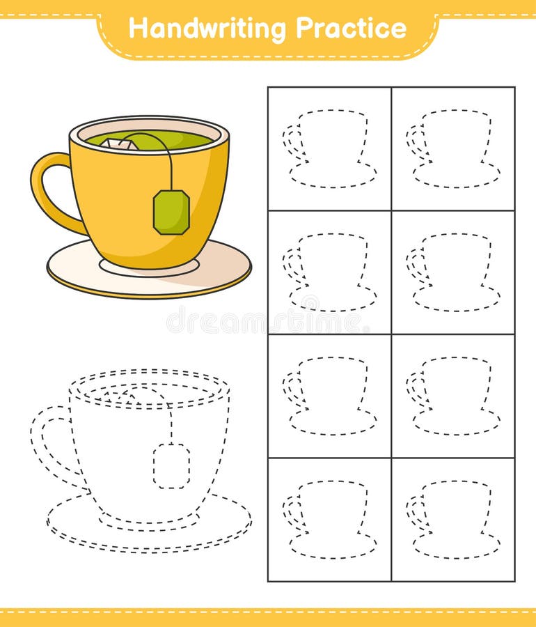 Handwriting Practice. Tracing Lines of Tea Cup Stock Vector ...