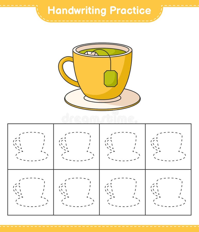Handwriting Practice. Tracing Lines of Tea Cup Stock Vector ...