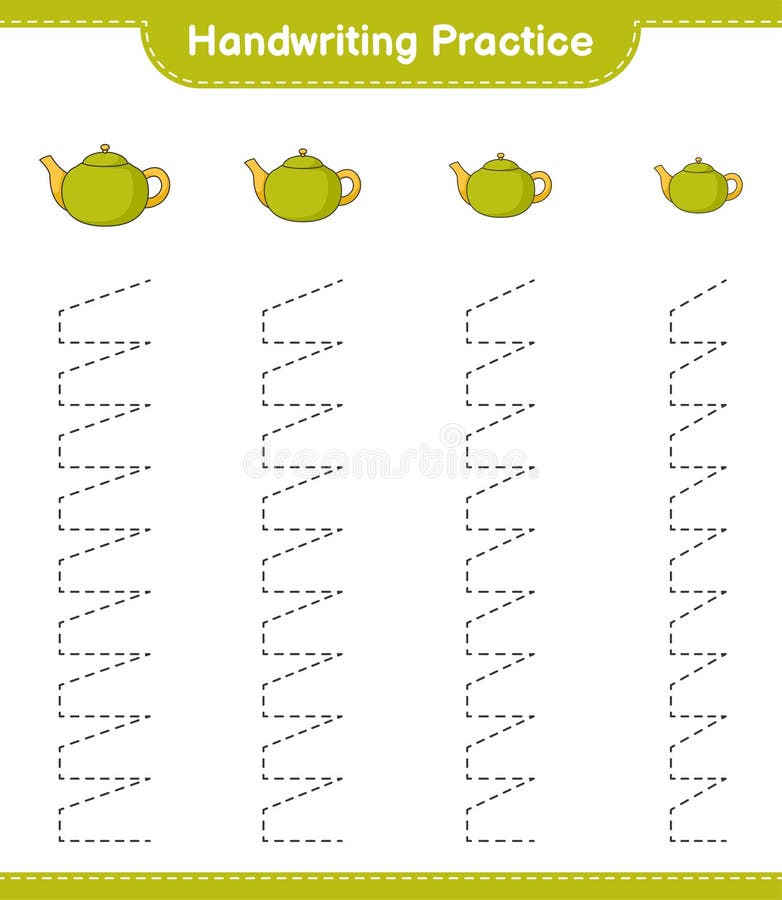 Handwriting Practice. Tracing Lines of Teapot Stock Vector - Illustration of play, game: 226589696