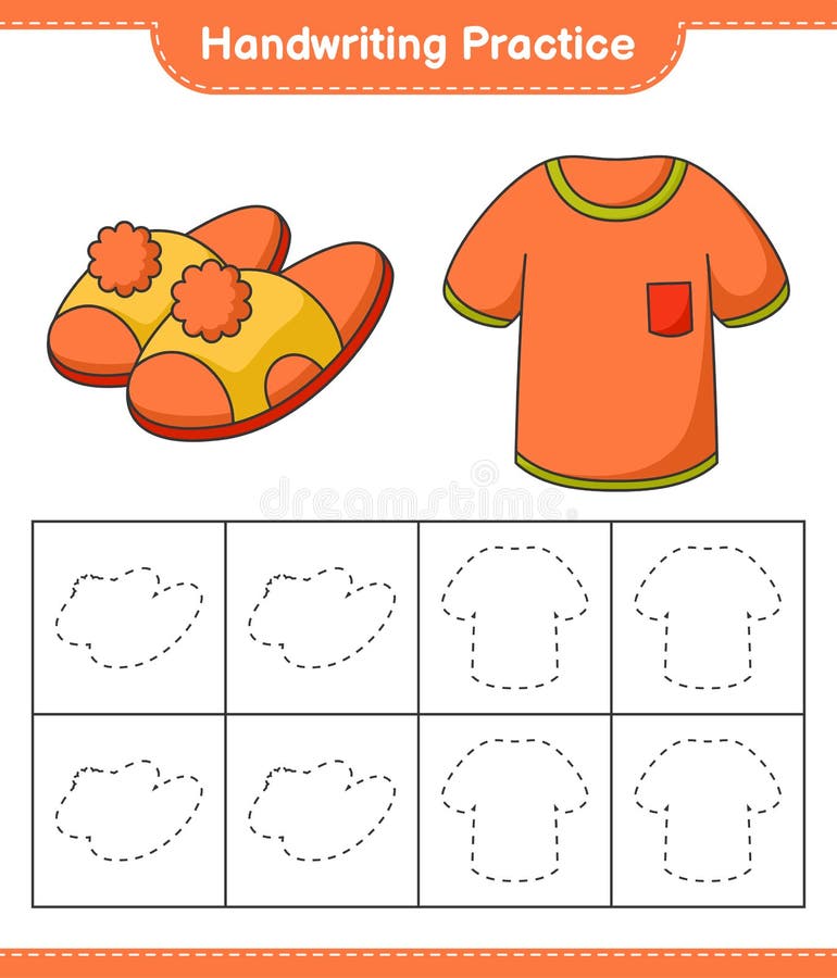 Handwriting Practice. Tracing Lines of Tshirt and Slippers Stock Vector ...