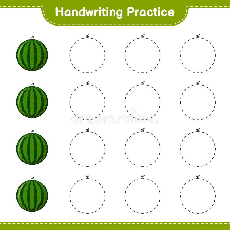Handwriting Practice. Tracing Lines of Watermelon. Educational Children ...