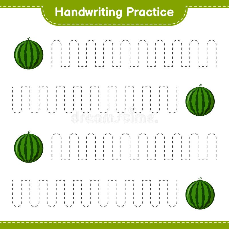 Handwriting Practice. Tracing Lines of Watermelon. Educational Children ...