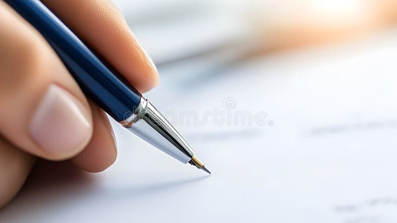 Handwriting in Progress with Detailed Pen Tip and Smooth Paper Surface ...