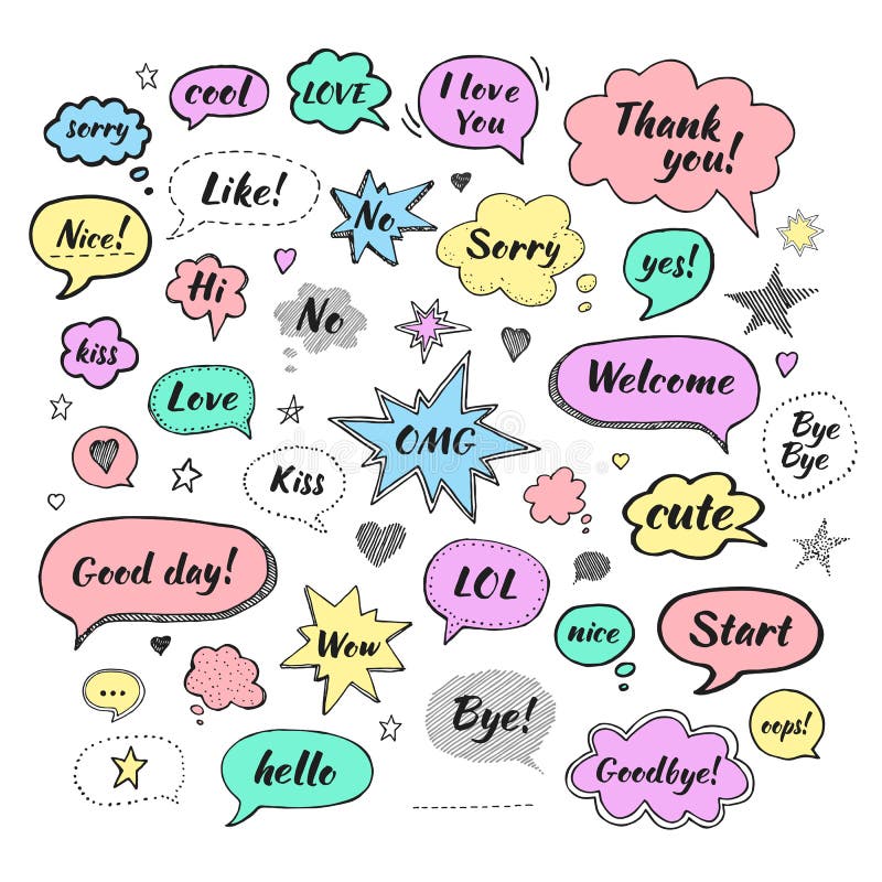 Handwriting Set of Speech Bubbles Stock Vector - Illustration of cute ...