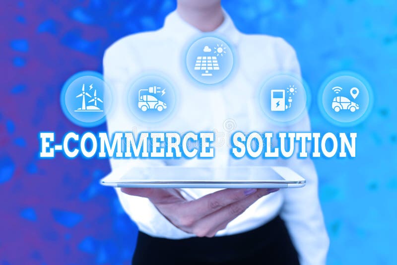 Text Sign Showing E Commerce Solution. Concept Meaning Software Used by ...