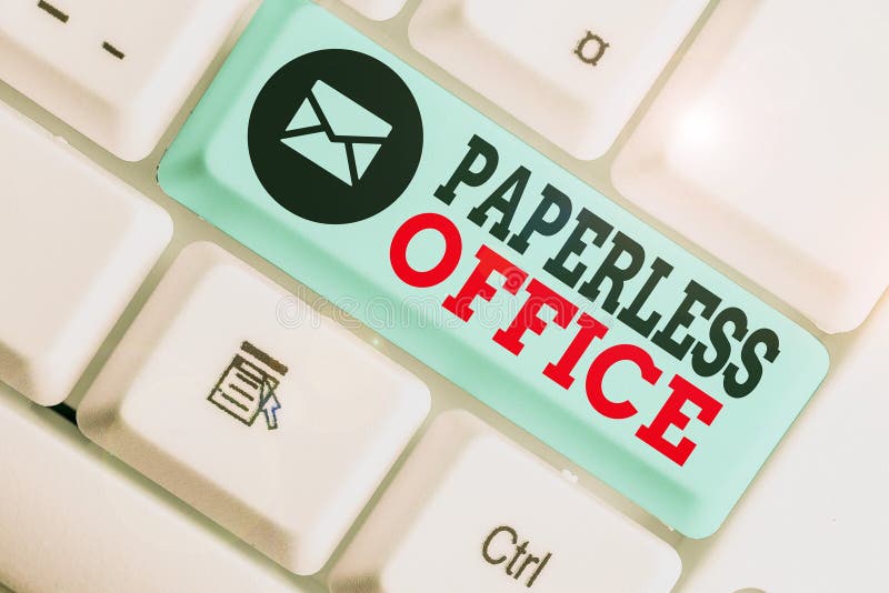 Handwriting Text Paperless Office. Concept Meaning Work Environment in ...