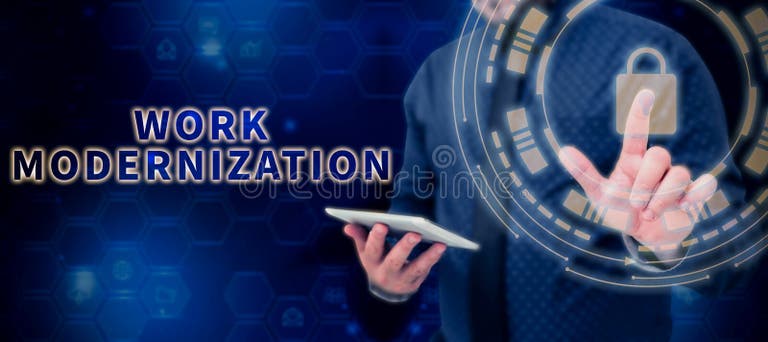 Text Caption Presenting Work Modernization. Business Overview Changing Product Service and ...