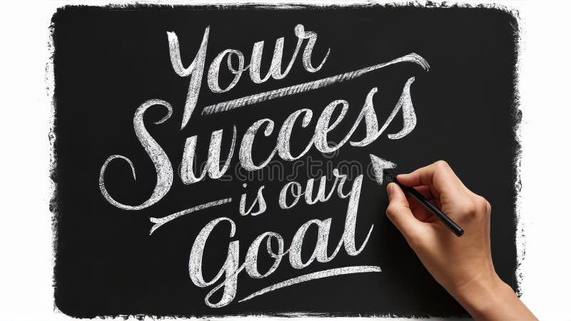 Handwriting "Your Success is Our Goal" in White Chalk on Black Chalkboard, Symbolizing ...