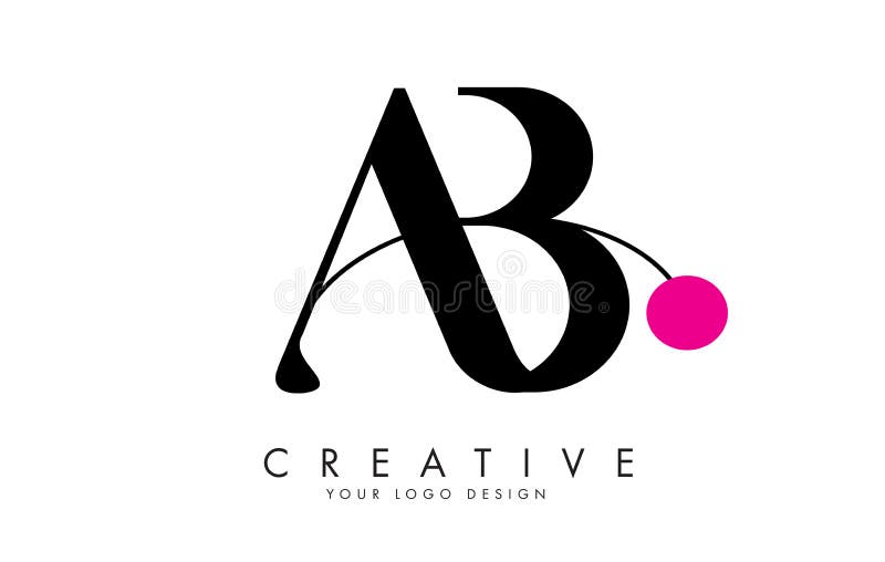 Handwritten AB a B Letters Logo Design with a Pink Dot Stock Vector ...