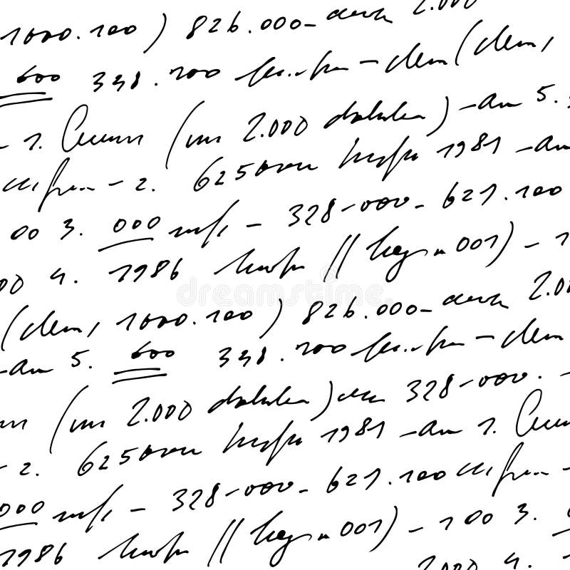 Handwritten Abstract Text and Numbers Vector Seamless Pattern, Vector ...