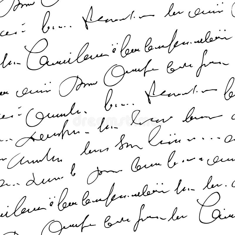 Handwritten Abstract Text Vector Seamless Pattern Vector Monochrome Script Stock Vector