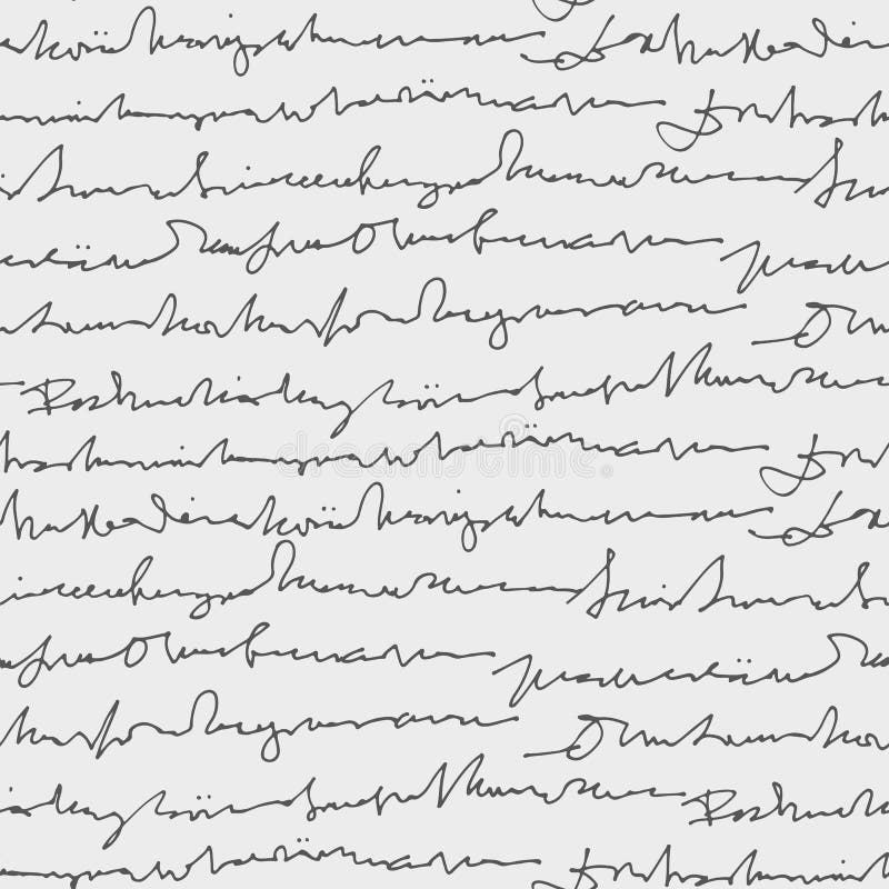 Handwritten Abstract Text Vector Seamless Pattern Vector Monochrome Script Stock Vector