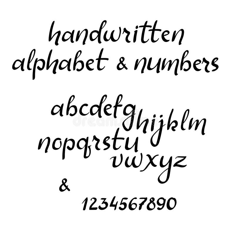 Handwritten Alphabet and Numbers. Vector Brush Style Font. Stock Vector ...