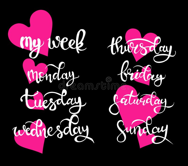 Calligraphy Days of the Week Stock Vector - Illustration of lettering ...