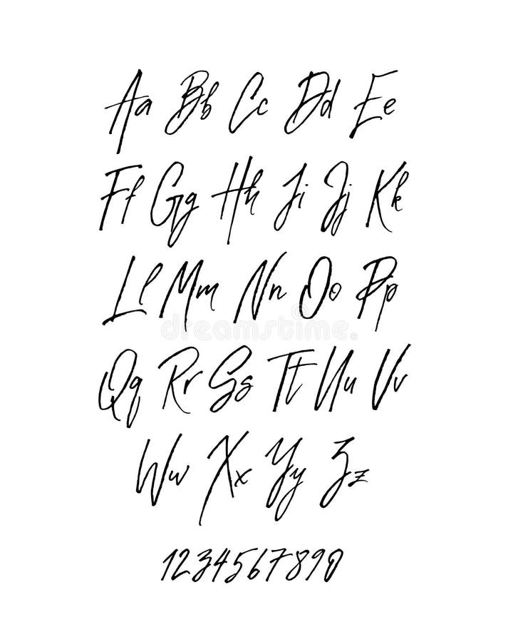 Handwritten Brush Style Modern Cursive Font Isolated on White ...