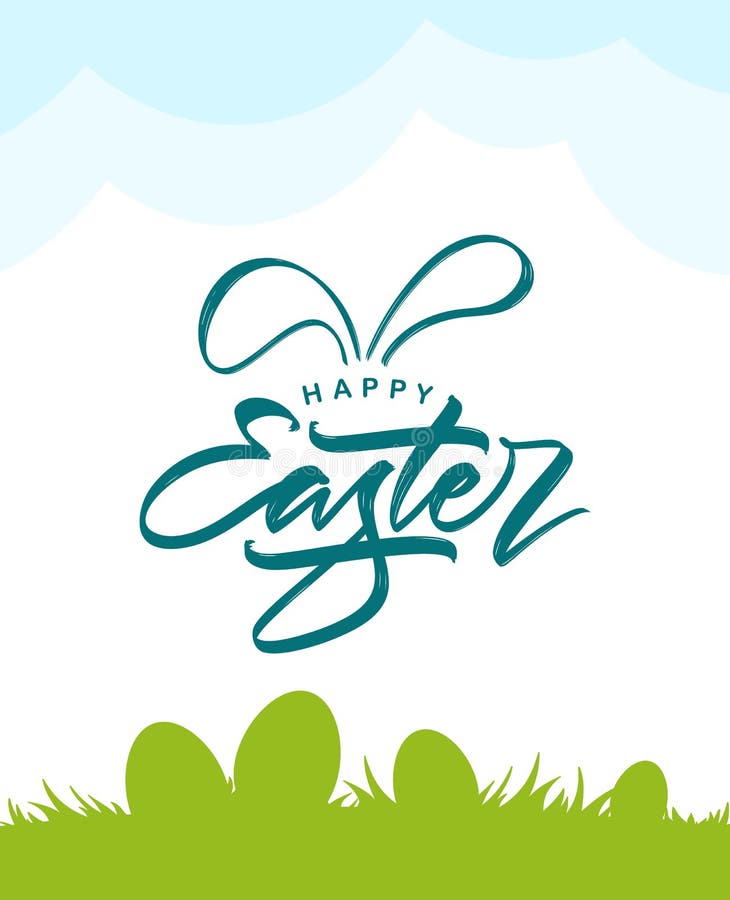 Handwritten Brush Type Lettering of Happy Easter with Bunny Ears on ...