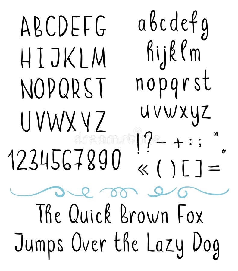 Handwritten Brushed Vector Thin Font with Symbols Stock Vector ...