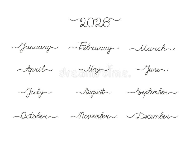 2026 Handwritten Calendar Months Vector Set Stock Vector - Illustration ...