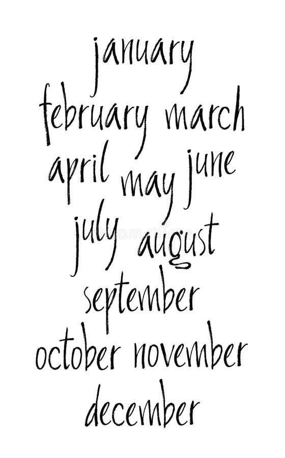 Handwritten Calligraphy Months of Year Written with a Brush Stock ...