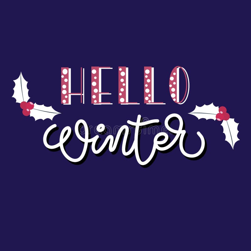 Handwritten Christmas Card Hello Winter. Stock Vector - Illustration of ...