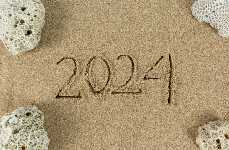 Handwritten 2024 on Clean Beach Sand. Happy New Year Stock Image ...