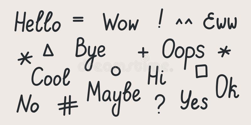 Handwritten Communication Words and Chat Symbols. Hello, Bye, Wow, Cool ...
